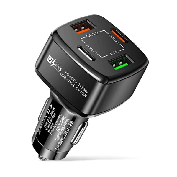 商品名: 車用充電器アダプター [アップグレード] 4ポート USB高速車載充電器 QC3.0/PD20W/Type-C/3.1A LEDライトディスプレイ iPhone 14 Pro Max/13 Pro/XS/XR S23 すべてのスマ...