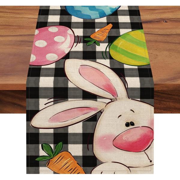 商品名Seliem Easter Eggs Bunny Rabbit Carrot Table Runner, Buffalo Plaid Check Stripes Kitchen Dining Table Decor, Funny Sp...