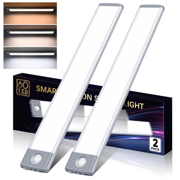 商品名:  HIBOITEC 60 LED Under Cabinet Lights 2 Packs, 3 Color Temperatures Motion Sensor Light Indoor, 2500mAh USB-C Recha...