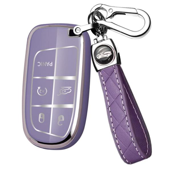 商品名: ontto キーフォブカバー Jeep 5ボタン用 スマートリモートカーキーケース グランドチェロキーレネゲード用 TPU キーホルダー Chrysler 200 300 Dodge RAM用 パープル ontto Key Fob...