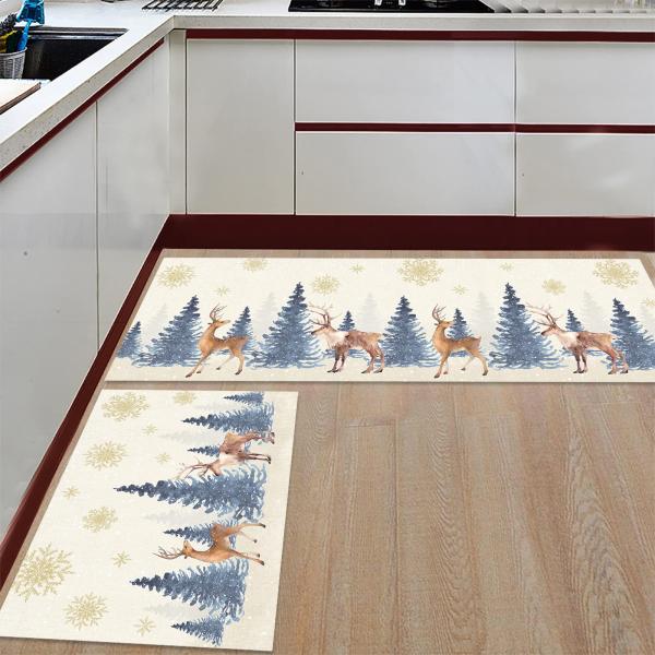 商品名:  Kitchen Rugs, Christmas Tree Deer Snowflake Winter Snow Painting Non Slip Runner Rug Mat for Floor,Entryway, Entra...