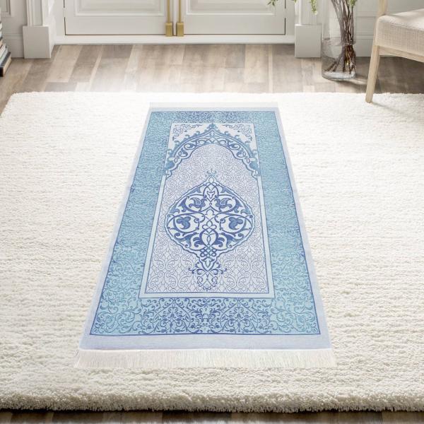 商品名:  Luxemin Blue Color Luxurious Sheen, Soft and Velvety Muslim Prayer Rug | Janamaz | Sajadah | Soft Islamic Prayer R...