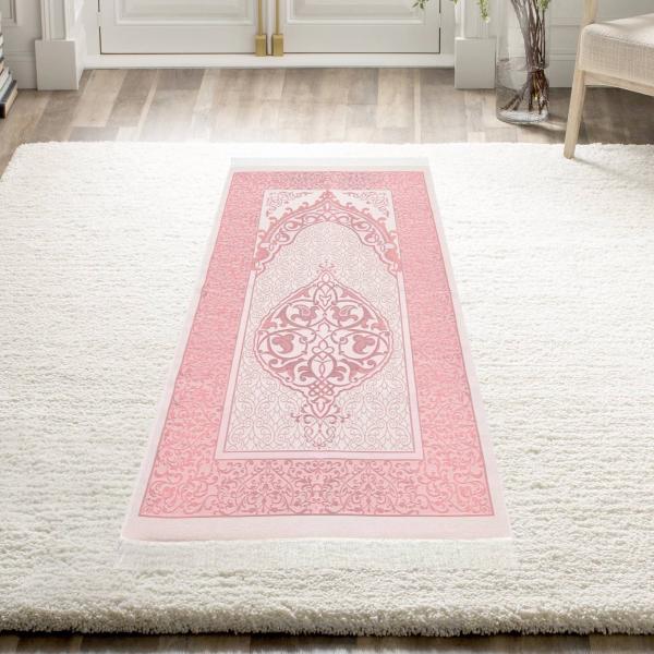 商品名:  Luxemin Pink Color Luxurious Sheen, Soft and Velvety Muslim Prayer Rug | Janamaz | Sajadah | Soft Islamic Prayer R...