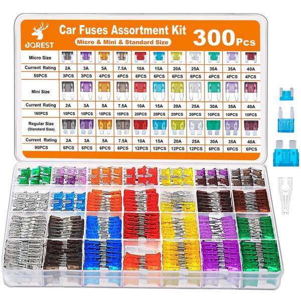 商品名:  JOREST 300Pcs Car Fuse Assortment Kit, 160 Mini Blade Fuses Automotive + 90 Standard Auto Fuses + 50 Micro Fuse + ...