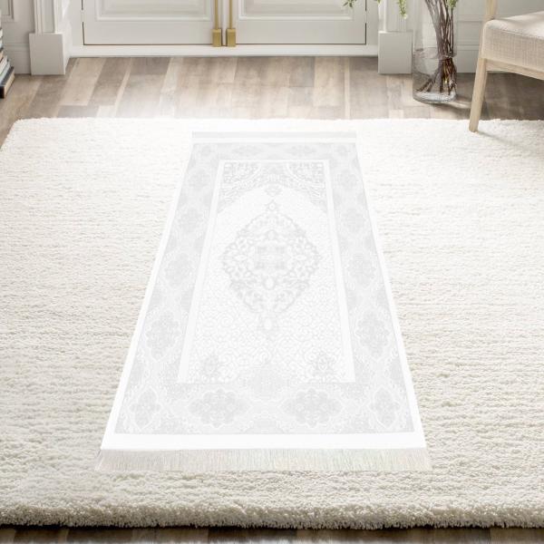 商品名:  Luxemin White Color Luxurious Shinning, Soft and Velvety Muslim Prayer Mat | Janamaz | Sajadah | Soft Muslim Praye...