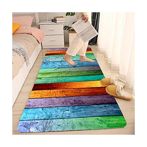 商品名: フランネルマット 滑り止め 明るい3Dプリント ベッドサイドとリビングルーム用 クリアランスマット 吸水性 湿気 ほこり 洗濯室、バスラグ スポンジフォーム ソフト バスルーム用 色付き 古い木製 24 x 59インチ Flann...