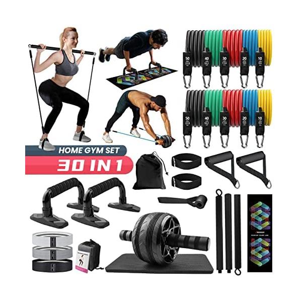 商品名: 抵抗バンド 30本 Pilates Bar Kit with Resistance Bands, Home Gym Equipment for Beginners, Workout Equipment for Home Worko...