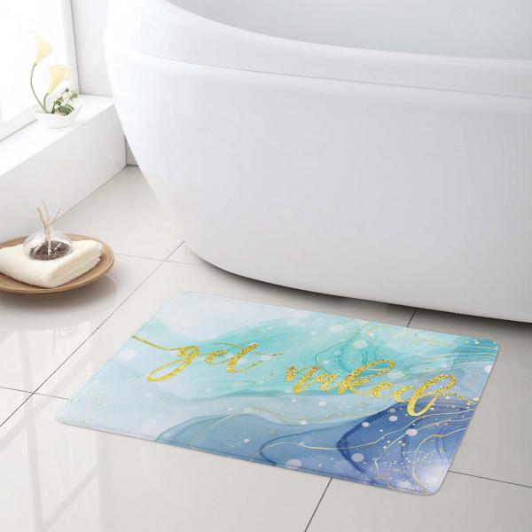 商品名:  ECOTOB Get Naked Marble Bath Mat, Gold Get Naked Font on Blue and Teal Luxurious Marble Non-Slip Doormat Floor Ent...