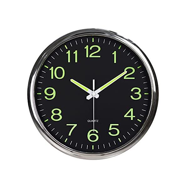 商品名: Hundnsney 12インチ ラウンド夜光壁掛け時計 暗闇で光る カチカチ音を立てない室内装飾 シルバー Hundnsney 12 Inch Round Luminous Wall Clock Glow in The Dark ...