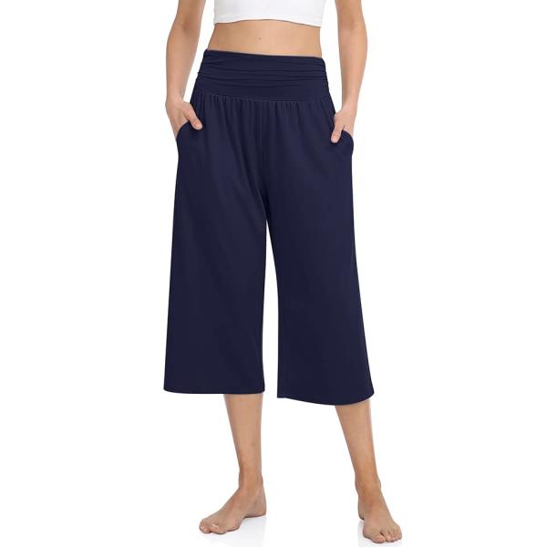 商品名:  TARSE Women's Summer High Waisted Capri Pants Plus Size Casual Wide Leg Yoga Pants Loose Soft Pajamas with Pockets...
