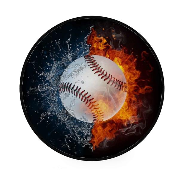 商品名:  Round Area Rug Baseball Ball in Fire Flames and Splashing Water for Bedroom 3ft Non-Slip Area Rugs Indoor Dirt Res...