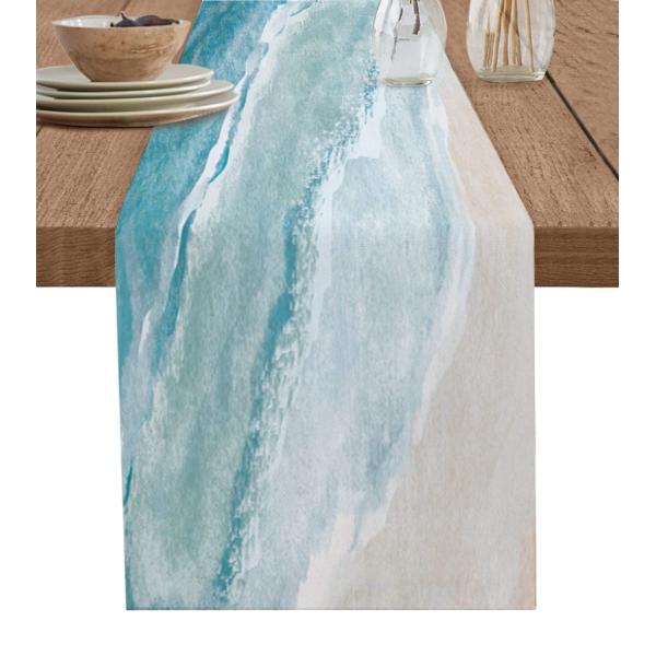 商品名: Seven Roses サマービーチテーブルランナー 長さ108インチ ファームハウスドレススカーフ 海洋航海沿岸海岸 Auqa ベージュ ダイニングテーブルランナー コーヒーテーブル/キッチンアイランド/パーティー装飾 13イン...