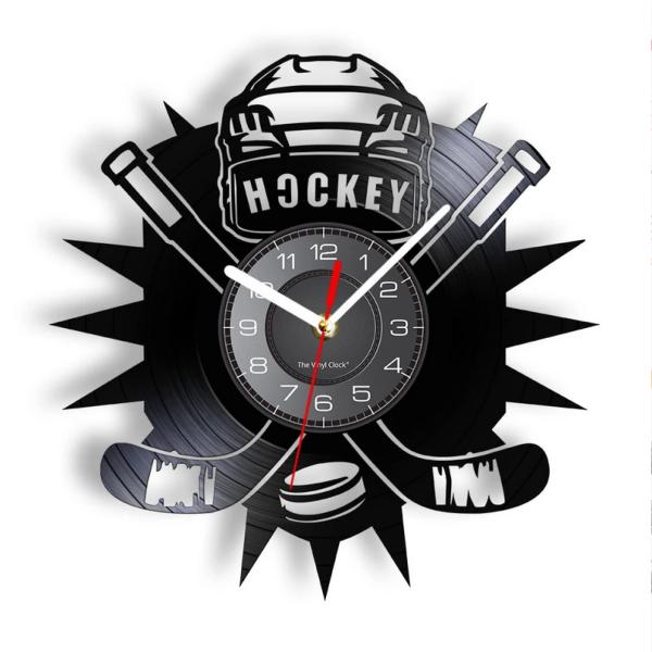 商品名:  ICECHEN Wall Clock 30Cm Wall Decor Clock Watch Hockey Club Team Logo Hockey Sticks and Puck Vinyl Record Wall Cloc...