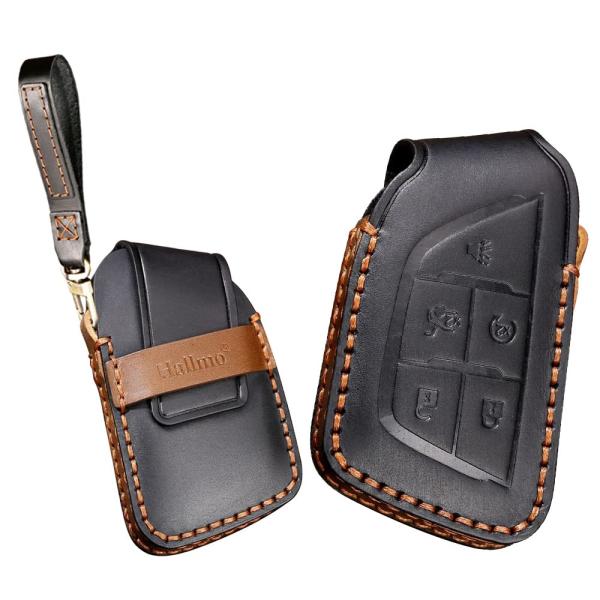 商品名:  KUNIO Car Key Fob Cover Case Fit for Cadillac ATS CT5 Key Protective Cover Keychain Leather Key Holder 5 Buttons B...