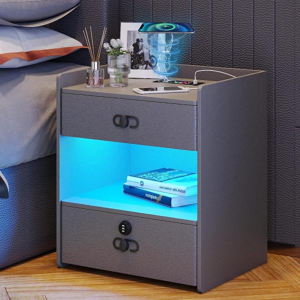 商品名HNEBC RGB LED Nightstand with Auto Sensor, Smart Bedside Tables with Wireless/USB/Type-C 3 Charging Types, Night Stan...