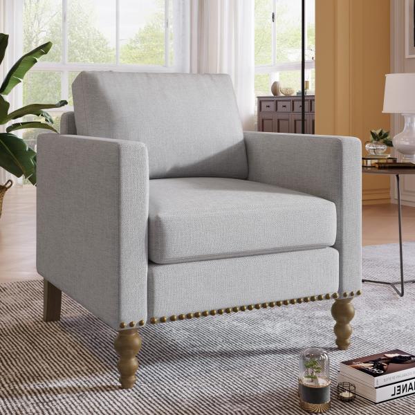 商品名:  JIVOIT Modern Armchair Accent Chair with Bronze Nailhead Trim, Upholstered Linen Fabric Single Sofa Couch with Gou...