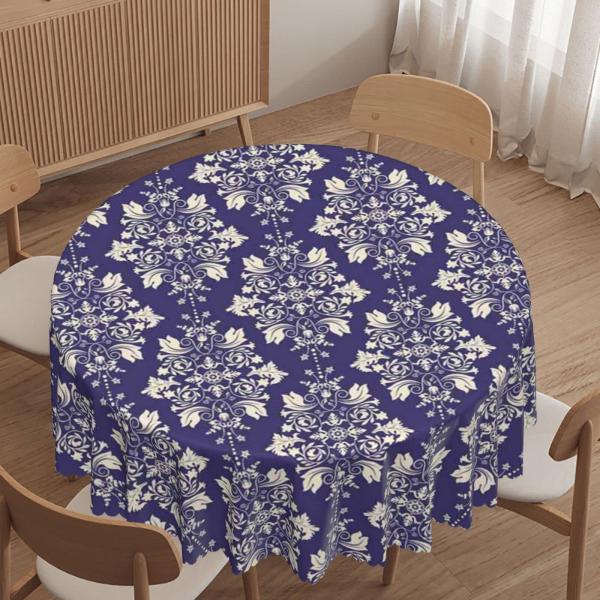 商品名:  Royal Blue pattern Round tablecloth,waterproof fabric decorative,durable Reusable table clothes,Wipeable Spill pro...