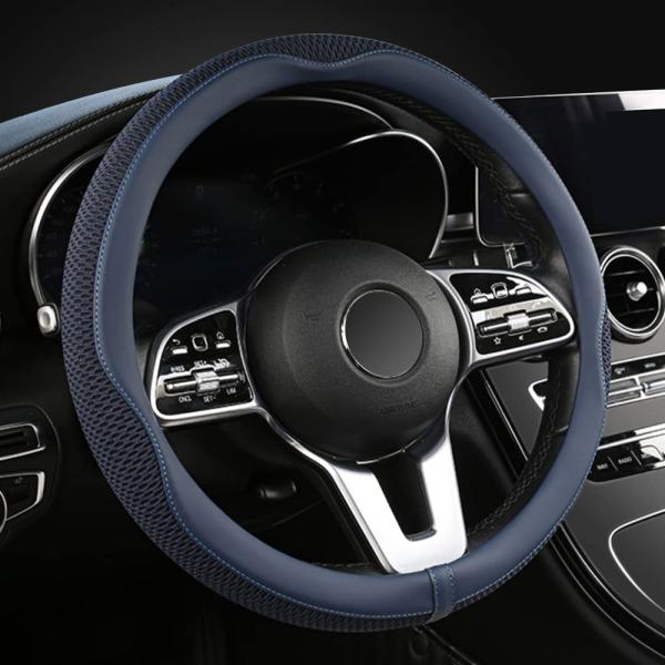商品名: 車のハンドルカバー ユニバーサル 15インチ マイクロファイバーレザー 通気性技術生地 滑り止め 快適 冬は暖か 夏は涼しい ブルー LKWLIKEI Car Steering Wheel Cover, Universal 15 ...