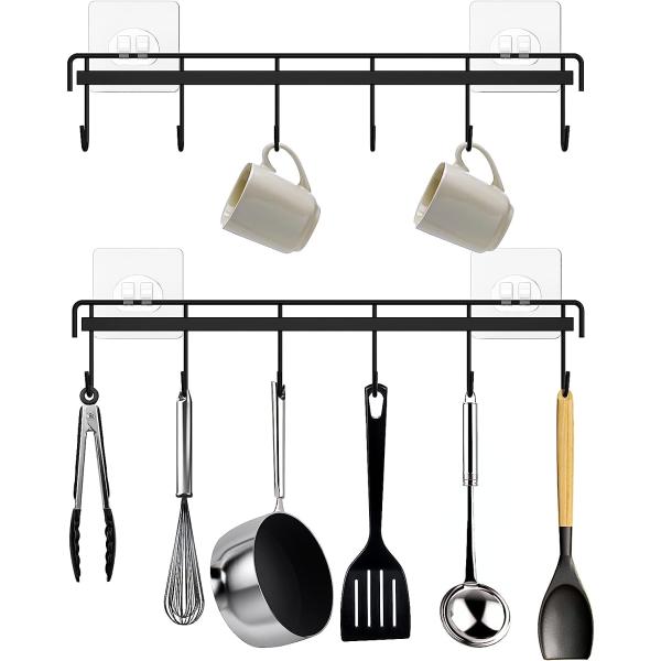 商品名HOMEBROS Wall Mount Utensil Rail Rack, 2 Packs Space Saving Adhesive Kitchen Utensil Holder Hooks No Drilling Wall Ha...