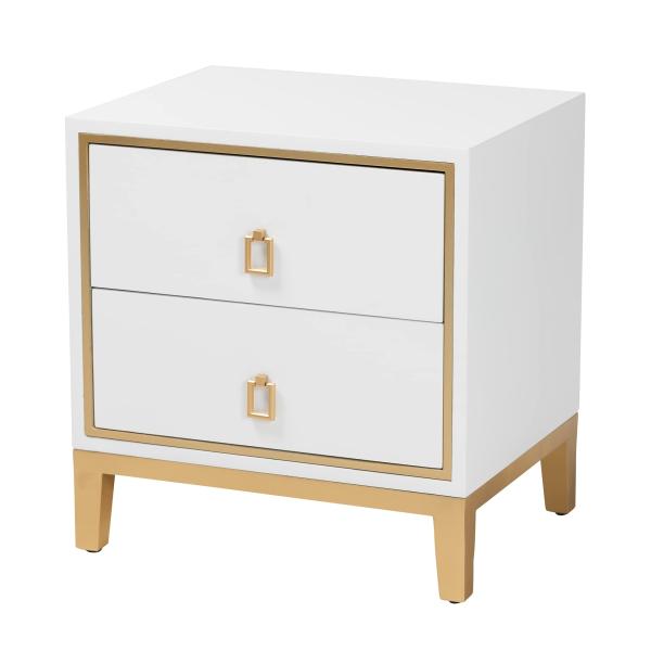 商品名: Baxton Studio ドナルド エンドテーブル 2段 ホワイト/ゴールド Baxton Studio Donald End Table, 2-Drawer, White/Goldブランド: Baxton Studio商品サイ...