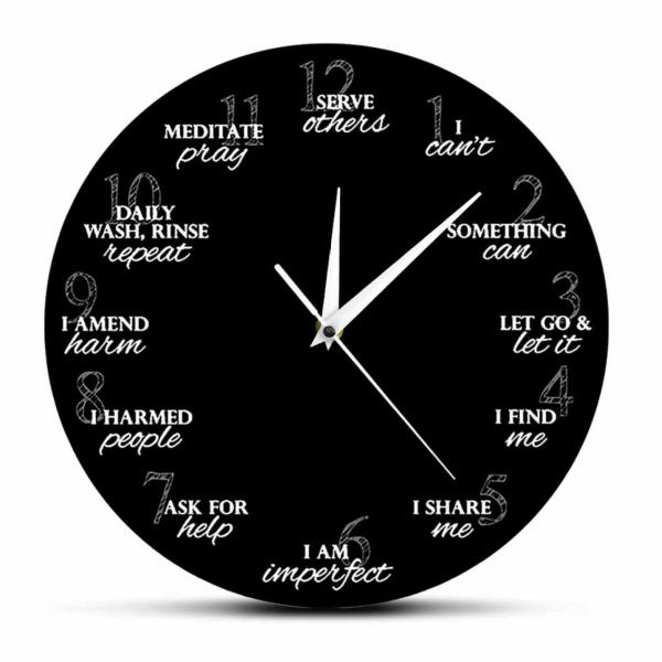 商品名:  AMZOC 12 Inch Round Wall Clock 12 Steps of Recovery Minimalist Wall Clock for Living Room Home Decor Watch Sobriet...