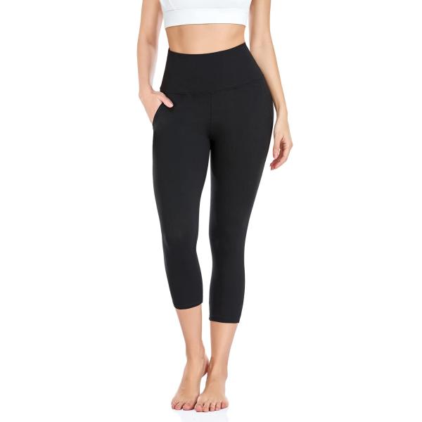 商品名:  Capri Leggings for Women with Pockets - High Waisted Tummy Control No See Through Workout Soft Yoga Pants Blackブラン...
