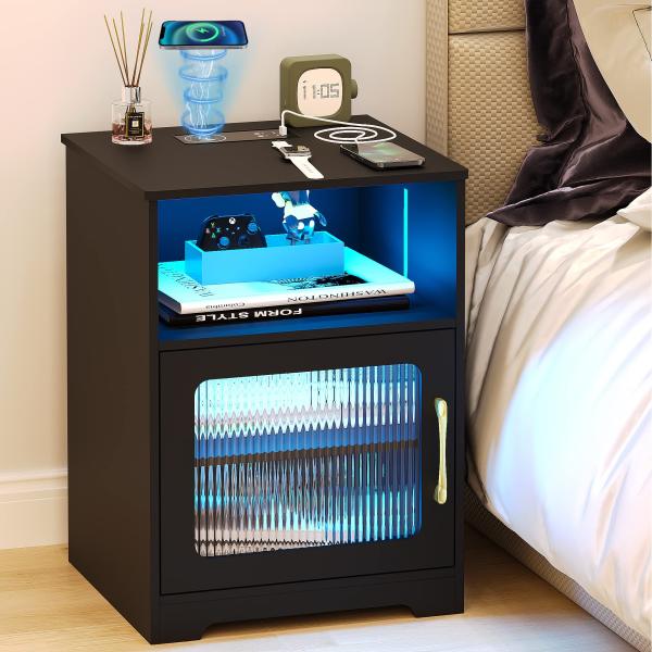 商品名:  HNEBC Auto LED Nightstand with Charging Station, Smart Night Stand with Wirelss/USB/Type-C, Bedside Table with Bod...