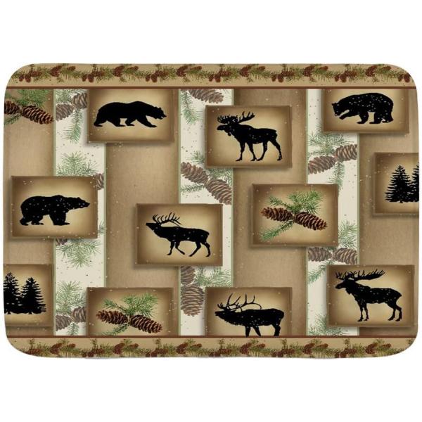 商品名Rustic Cute Bear Deer and Forest Floor Mat Welcome Mat Bath Rugs, Non-Slip&amp;Absorbent Front Door Mat, Washable Flo...