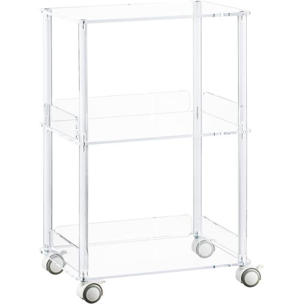 商品名Aquiver アクリル製ローリングサイドテーブル   3層エンドテーブル ロック可能なキャスター付き   小さなクリアテーブル リビングルーム ベッドルーム オフィス用   長さ15.6インチ x 幅11.6インチ x 高さ24イン...