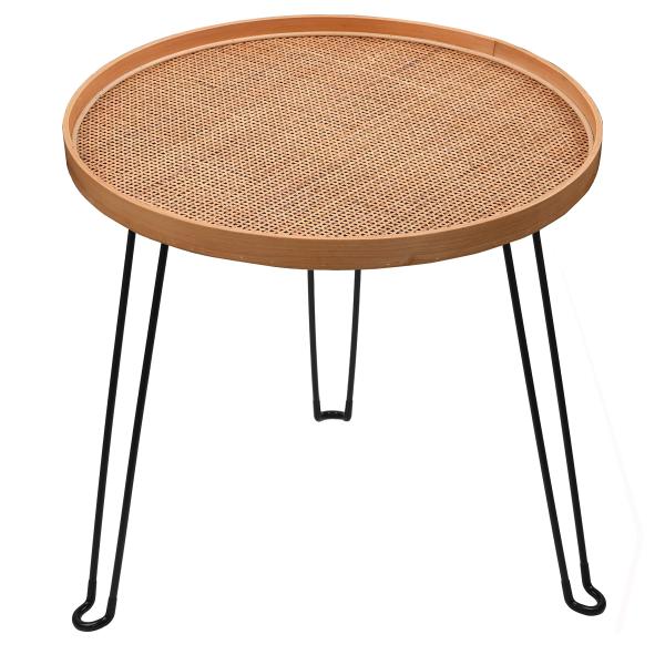 商品名:  [PJ Collection] Round Wood and Rattan Side Table, Foldable Table with Metal Tripod, Rattan Round Tray Top, Boho St...