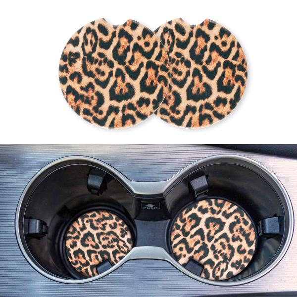 商品名: SINGARO (シンガロ) カーカップコースター セラミックストーン コルクバックとフィンガーグルーブ 防水 カーインテリアアクセサリー メンズ レディース カーコースター ユニバーサル (ヒョウ柄) SINGARO Car C...