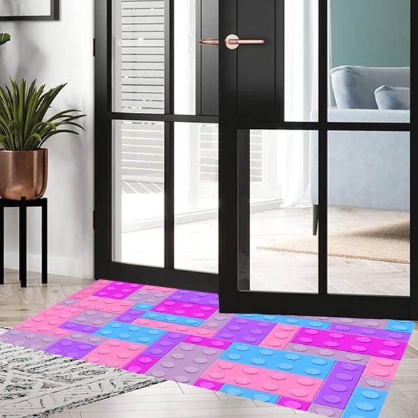商品名:  Colorful Building Blocks Rugs Purple Blue Pink Multi Geometric 23" x 15"Area Door Mat for Kids Room Bedroom Kitche...