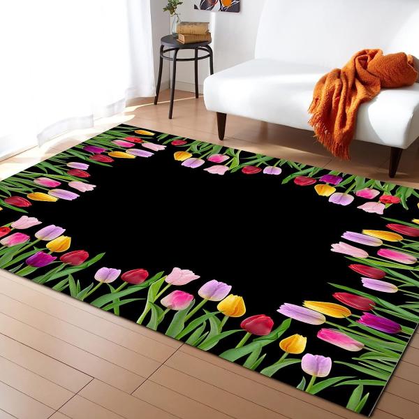 商品名5' x 8' Black Area Rug, Outdoor Indoor Washable Carpet Area+Rug for Living Room, Kids/Boys/Girls Bedroom, Bathroom, C...