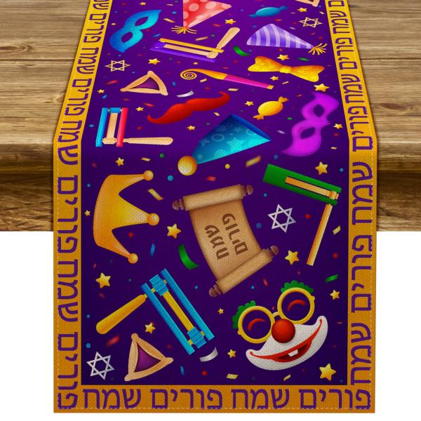 商品名:  Pudodo Happy Purim Table Runner Jewish Carnival Festival Holiday Decor Masque Circus Clown Kitchen Dining Room Hom...
