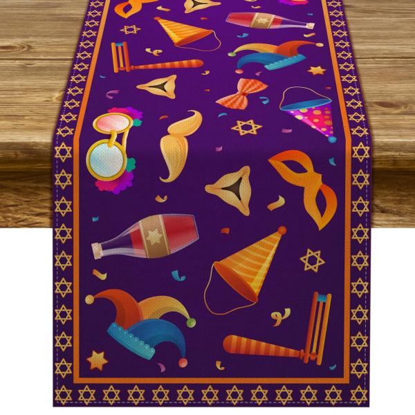 商品名: Pudodo Happy Purim テーブルランナー ユダヤ人 カーニバル ホリデーパーティー 装飾 マスク フェスティバル キッチン ダイニングルーム ホームデコレーション Pudodo Happy Purim Table R...