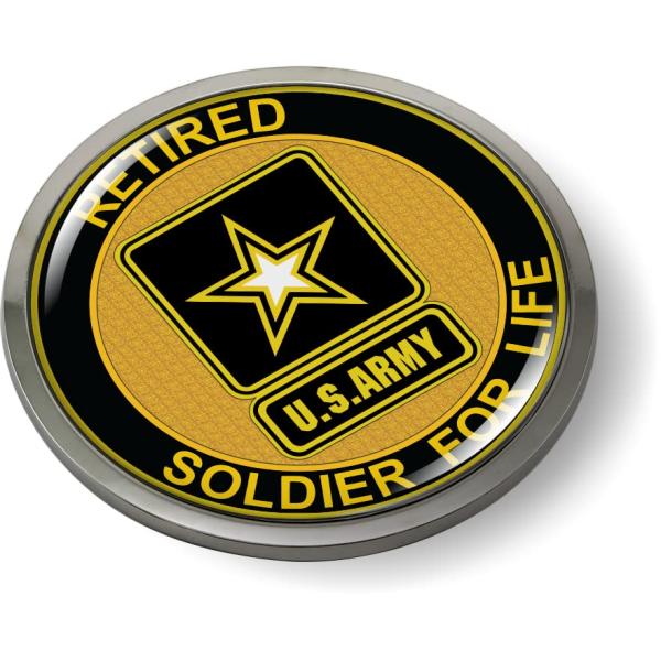 商品名: [公式ライセンス商品] - 米陸軍 Retired Soldier for Life 3Dドーム型カーエンブレムバッジステッカー ラウンドクロムメタルラウンドベゼル [Officially Licensed Product] - ...