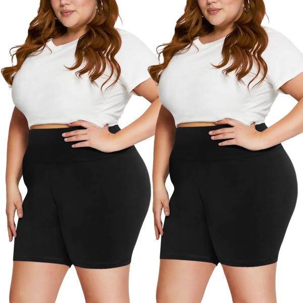 商品名:  NexiEpoch 2 Pack Plus Size Biker Shorts for Women ? 5" High Waisted Stretch Spandex Workout Shorts for Summer Yoga...