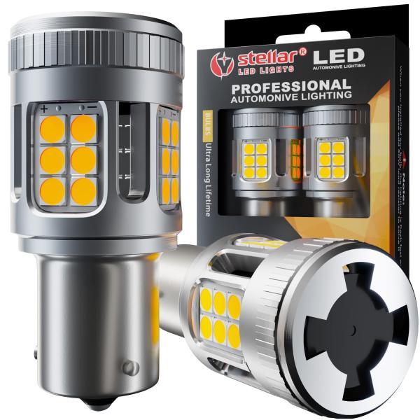 商品名: Stellar 1156 ? 150° / BAU15S LEDウィンカー電球 ファン冷却システム付き アンバーイエロー アンチハイパーフラッシュ 負荷抵抗不要 CANBUSエラーフリー 4000Lm 24W (2個パック) St...
