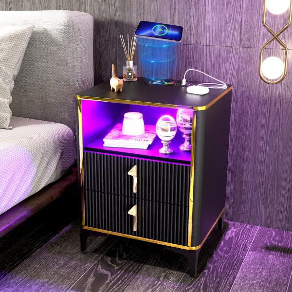 商品名:  LVSOMT RGB Nightstand with Wireless Charging Station, USB &amp; Type-C Port, Night Stand for Bedroom, Modern Bedsi...