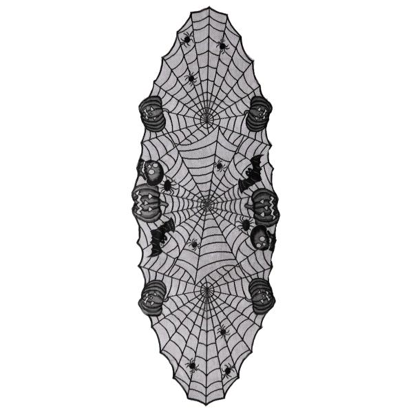 商品名:  Fun Costumes Scary Gothic Spiderweb and Pumpkins Table Runner 72" X 27" Room Decoration, Knitted Lace Dinner Parti...