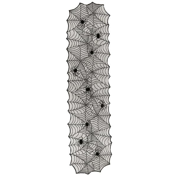 商品名:  Fun Costumes Black Lace Spider Web Table Runner Indoor Decoration, Knitted Pattern 72" X 18" Halloween Kitchen Dis...