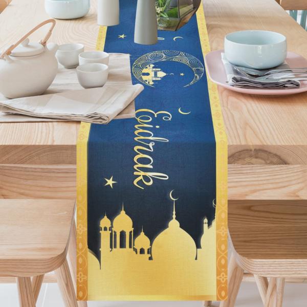 商品名:  Eid Mubarak Table Runner 70.8*13.8" Linen Tablecloth Thick Star MoonTable Cover Eid Ramadan Mubarak Tablecloth Mos...