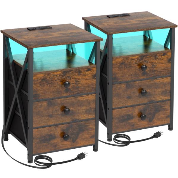 商品名:  AMHANCIBLE Nightstands Set of 2, LED Night Stands with Charging Station, End Side Tables with USB Port &amp; Outle...