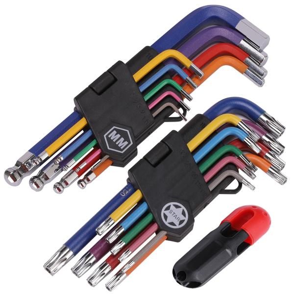 商品名: Fineonly 六角棒セット 六角棒レンチセット スターキーセット メトリック エクストラロング ボールエンド 六角棒セット 1.5mm-10mm T10-T50 1/16-3/8 工業グレード 六角レンチセット ホームメンテナ...