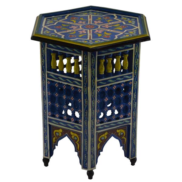 商品名: 塗り 木 モロッコウッド サイドエンドテーブル モチャラビ コーナー コーヒー ハンドメイド 手描き ムーア風ブルー Treasures Of Morocco Painted Wood Moroccan Wood Side End...