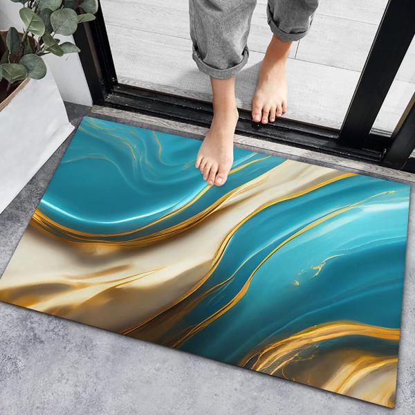 商品名:  Indoor Doormat Absorbent Bath Rugs Entrance Non Slip Front Door Mat Aqua Gradient Marble Gold Texture Kitchen Carp...