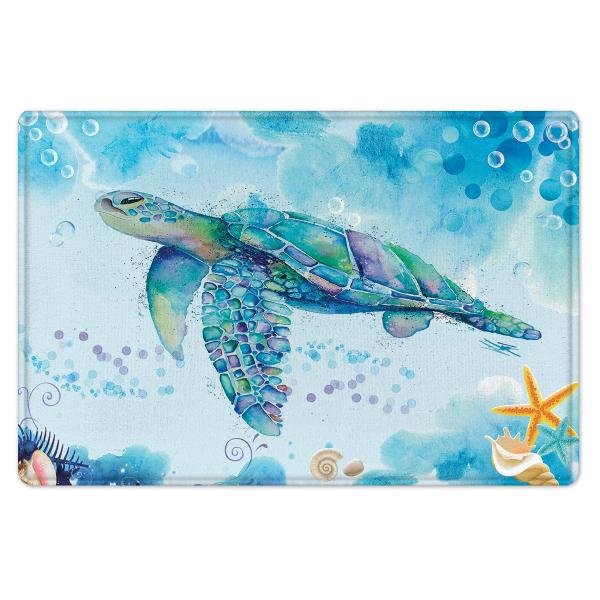 商品名:  Sea Turtle Bath Rugs Teal Ocean Underwater World Marine Animals Corals Starfish on Rustic Wooden Board Non-Slip Do...