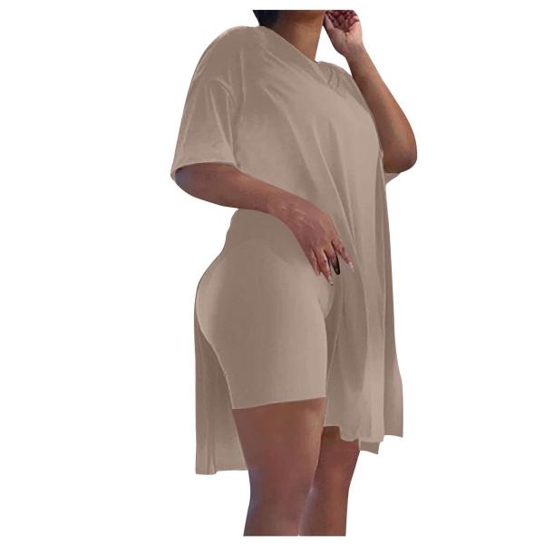 商品名:  Women Plus Size Two Piece Outfits Sets Short Sleeve Side Split Yoga Tops Tummy Control Biker Shorts Bodycon Sweats...