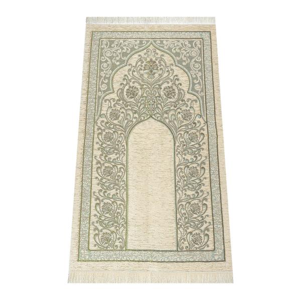 商品名: イスラム教徒の祈り用ラグ 祈りのビーズ付き | Janamaz | Sajadah | 柔らかいイスラムの祈りのラグ 新しいミフラブデザイン | イスラム教のギフト | 祈りのカーペットマット シェニール織生地 グリーン Musl...