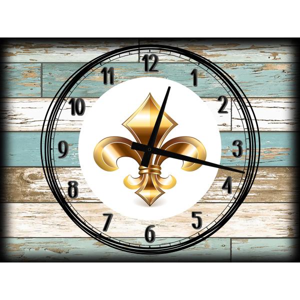 商品名:  Large White Wood Wall Clock Fleur de Lis Bronze Gold Farmhouse Wall Decor Kitchen Wall Art Prints 12 x 18 Inch Far...